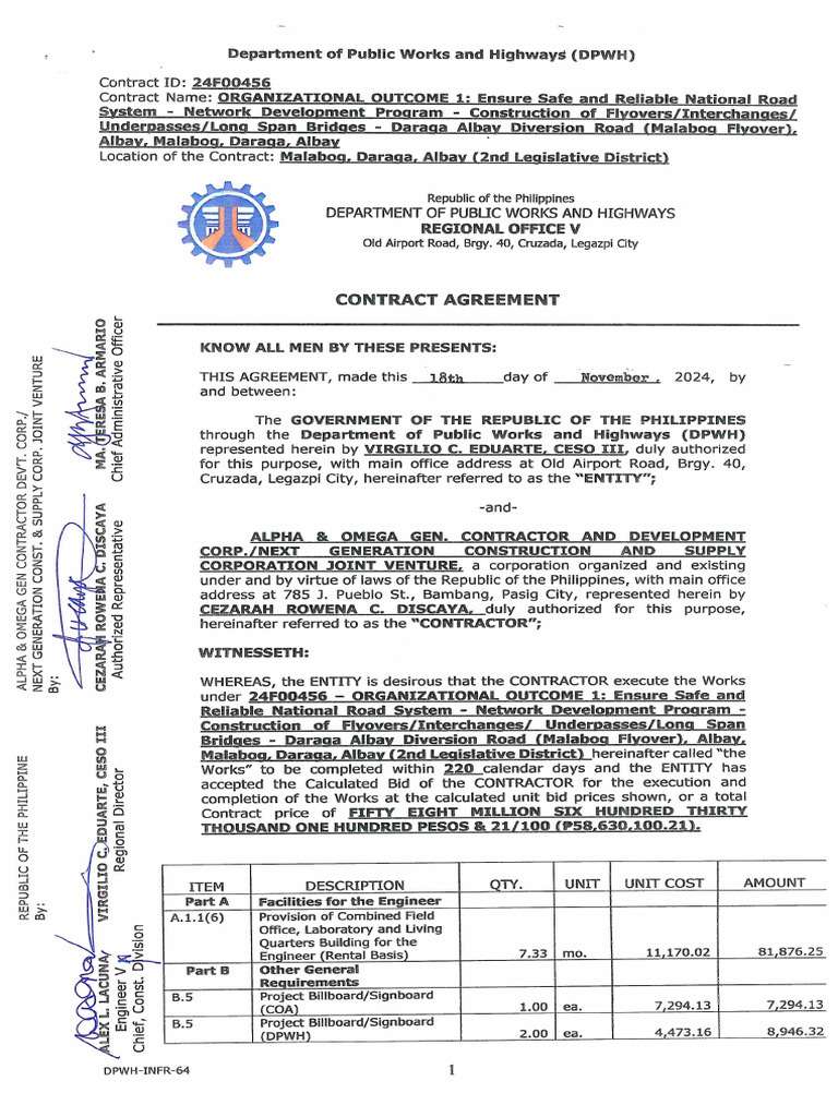 Malabog Flyover Contract 2021 (Alpha & Omega) | PDF