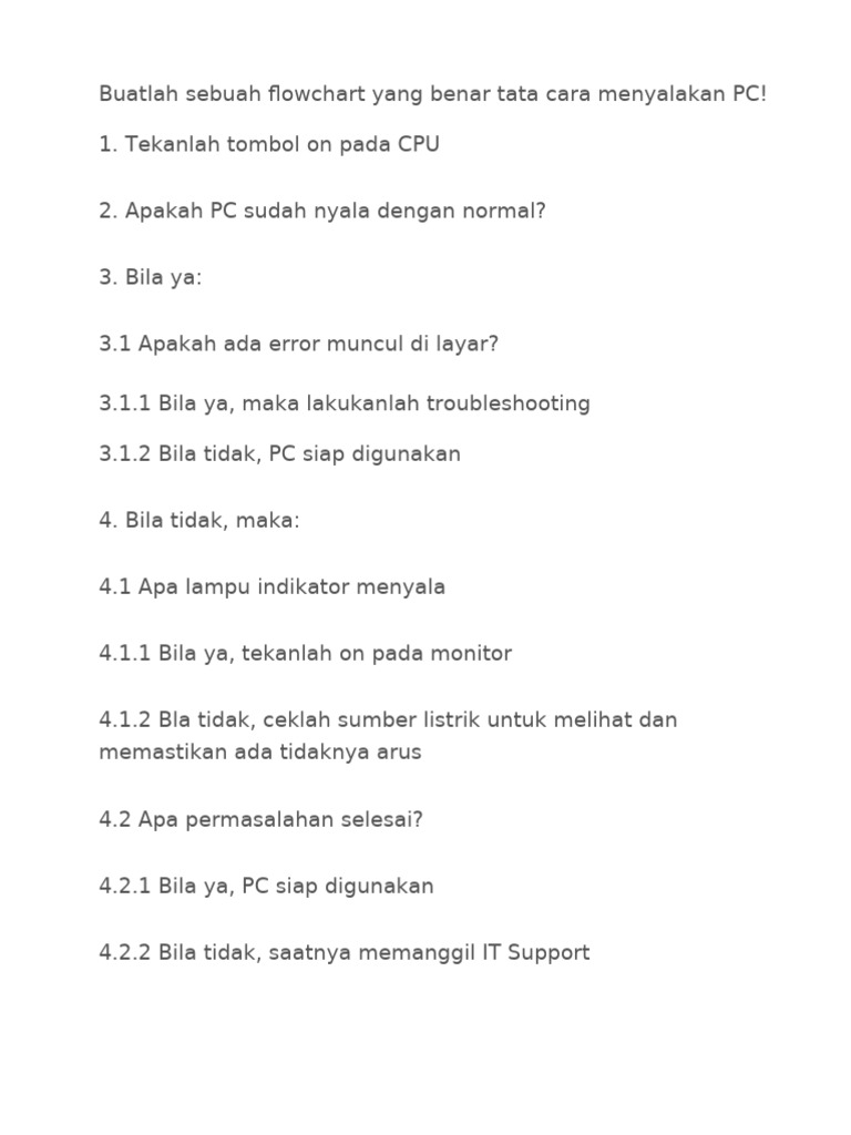 Buatlah Sebuah Flowchart Yang Benar Tata Cara Menyalakan PC | PDF