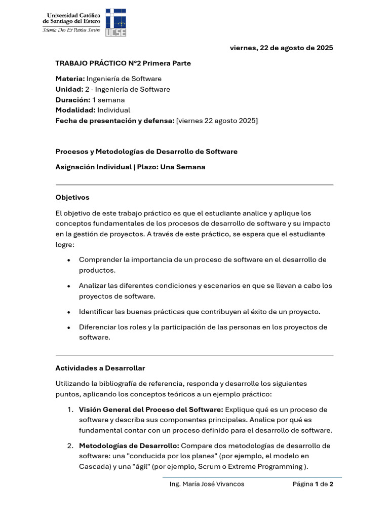 Consigna TP2 - Primera Parte Procesos de Desarrollo 2025 | PDF | Software | Ingeniería de software