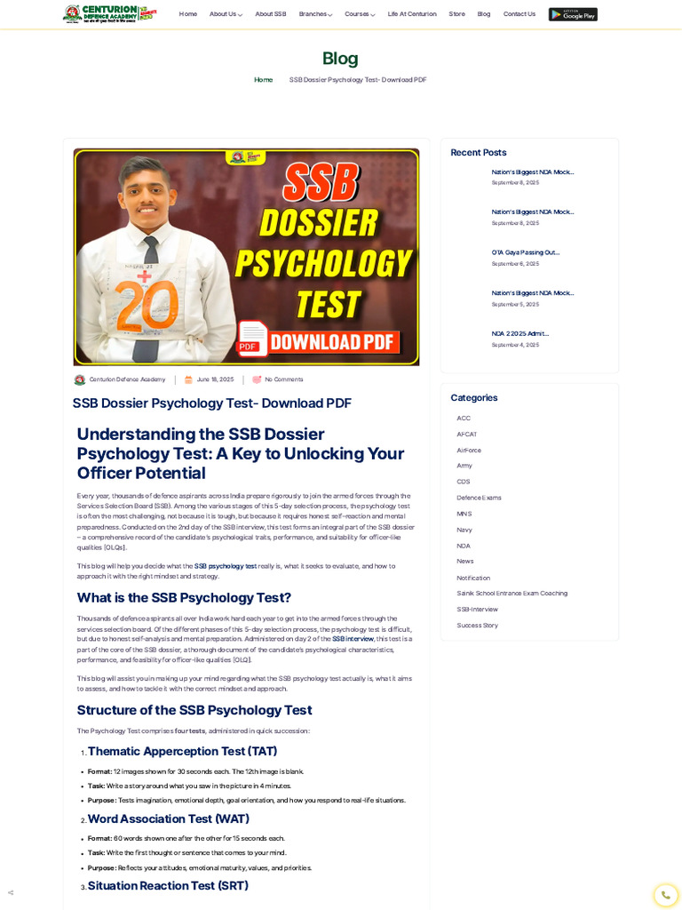 SSB Psychology Test Guide and Dossier | PDF | Behavioural Sciences ...