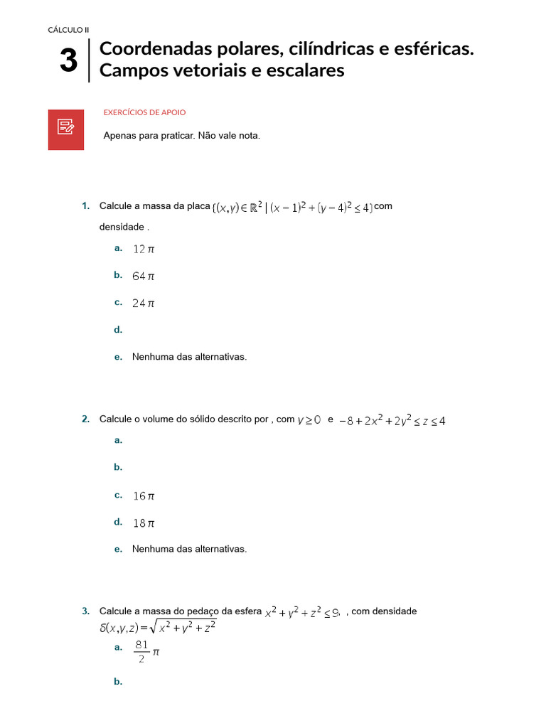 Exercício de Apoio - Semana 3_ CÁLCULO II - MCA502 | PDF