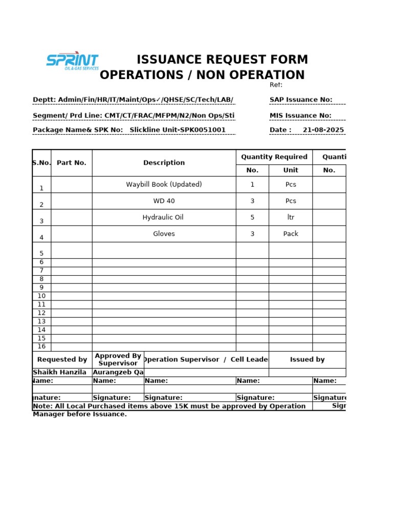 Issuance Request Form for Operations | PDF