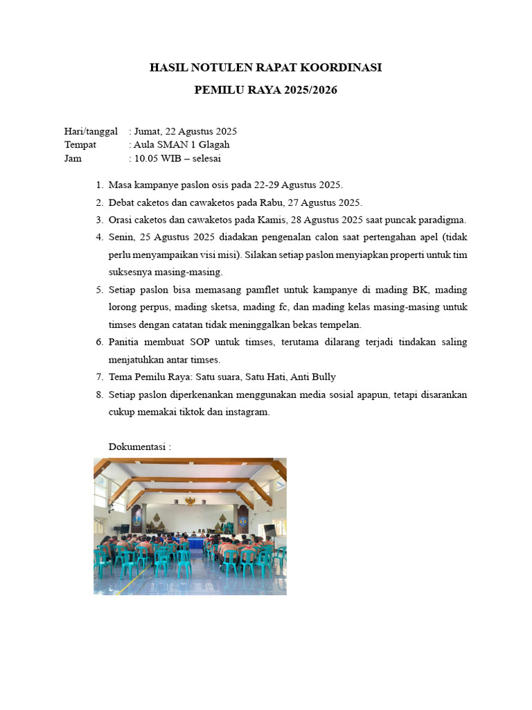 Hasil Notulen Rapat Koordinasi Pemilu Raya 2025 2026 | PDF