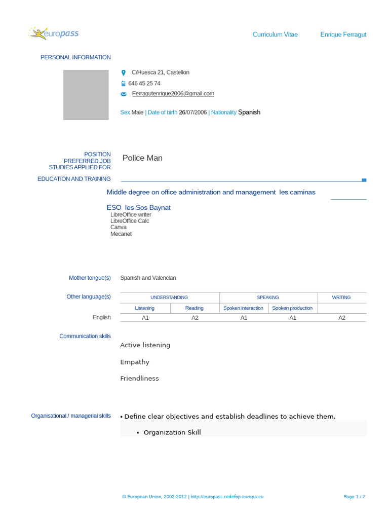 Europass CV English Enrique | PDF