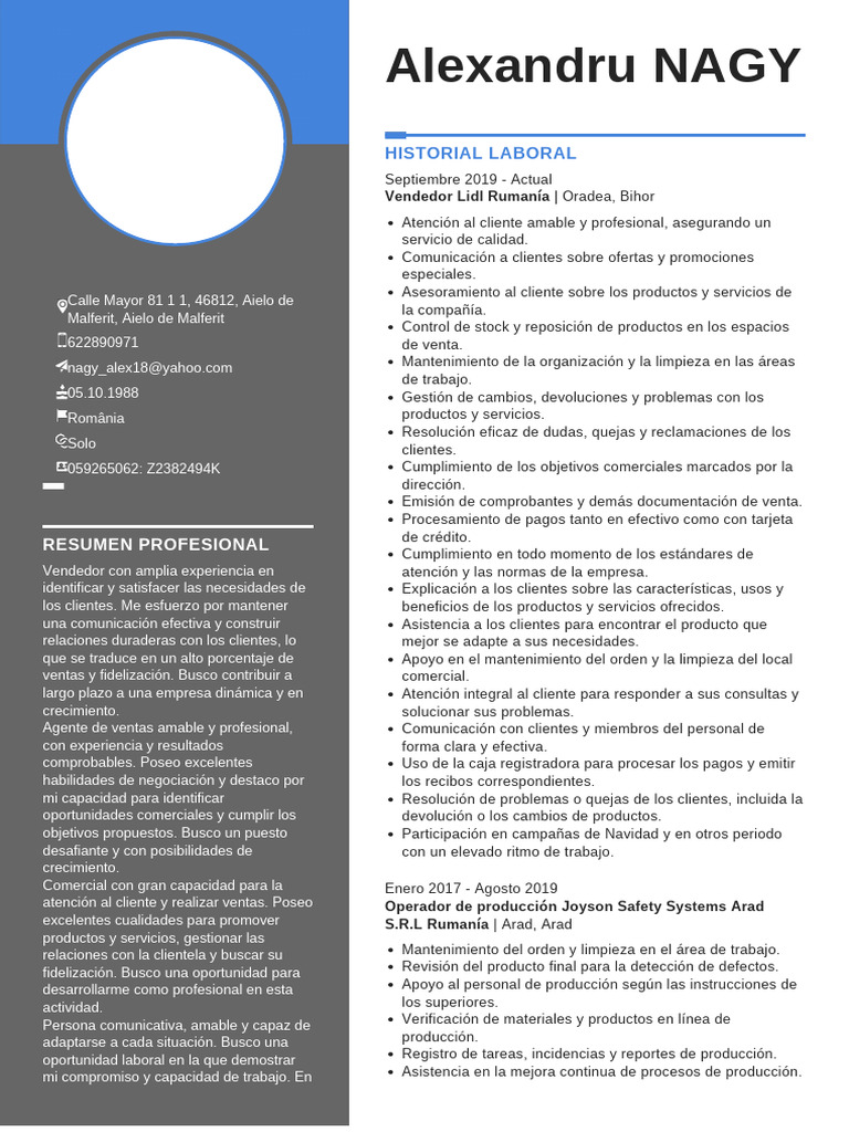 CV 1 | PDF | Ventas | Calidad (comercial)