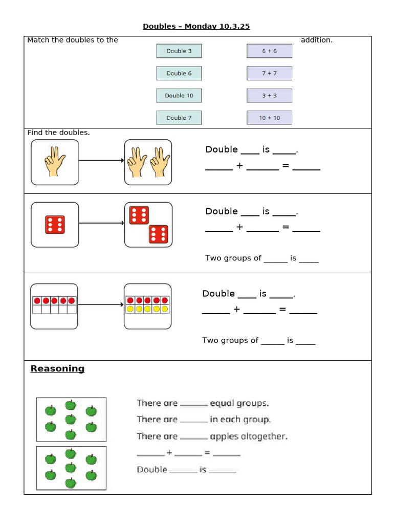 Doubles Worksheet V1 | PDF