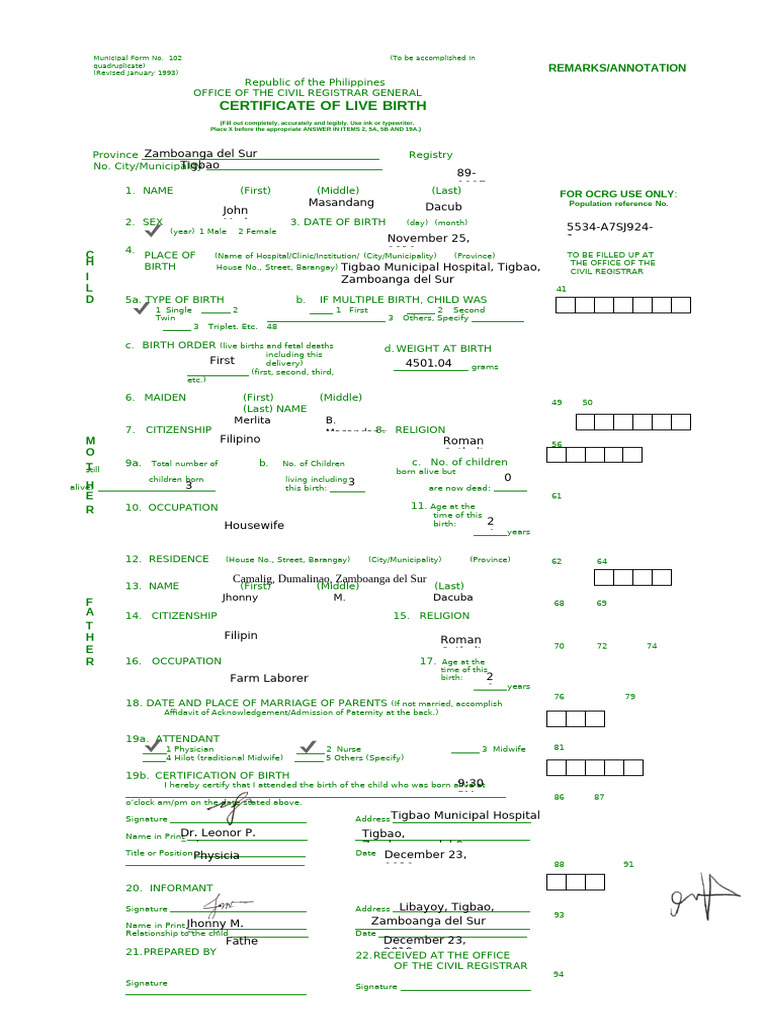 Certificate of Live Birth | PDF | Birth Certificate | Social Institutions