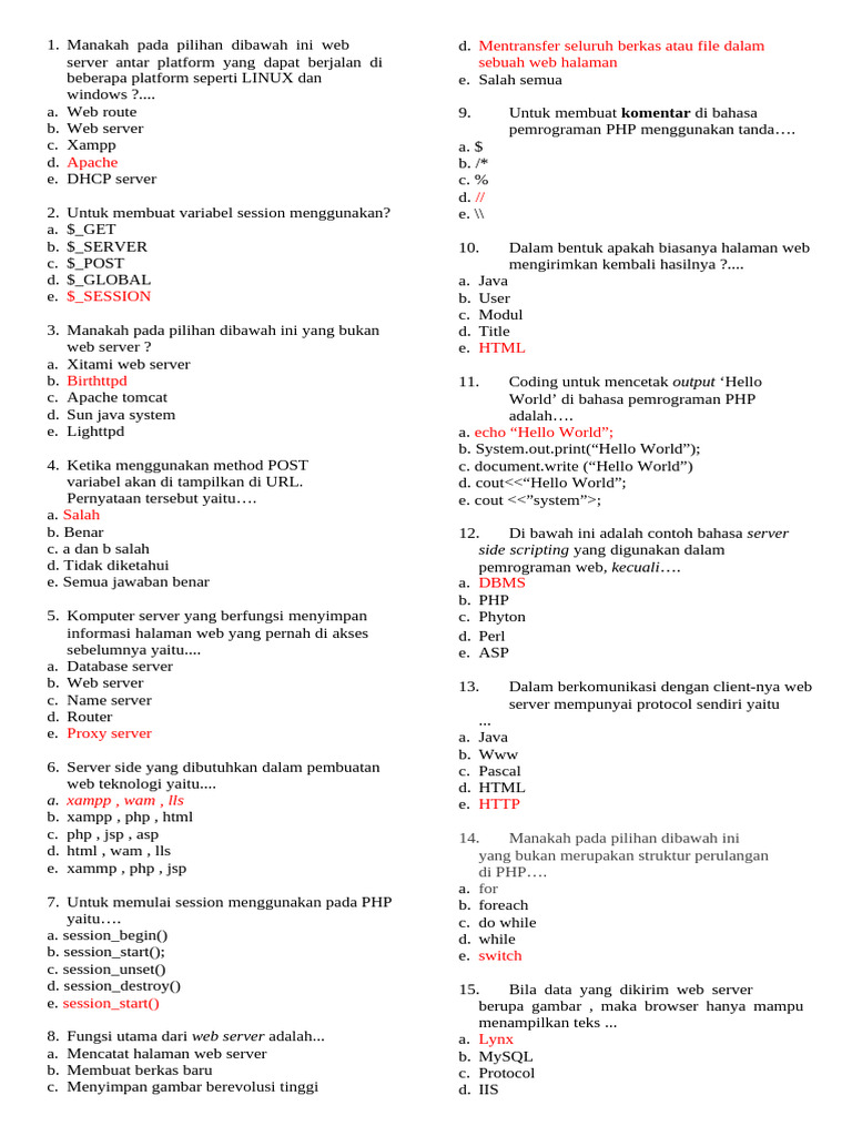 Soal Pemrograman Web Kelas XII | PDF