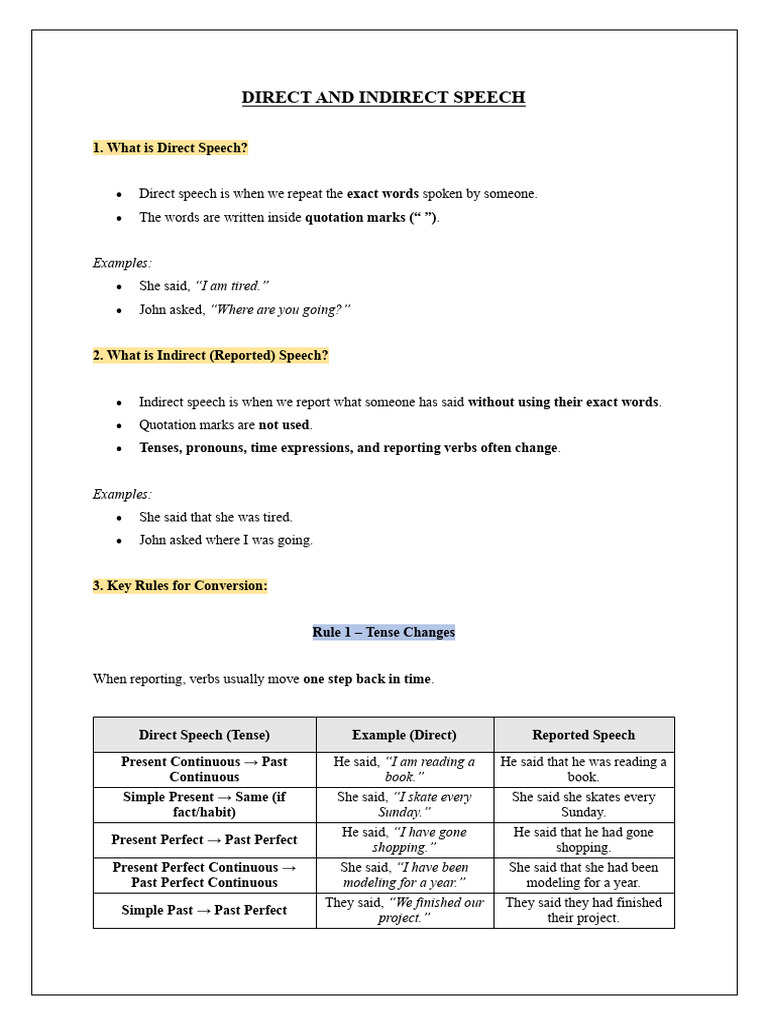 Direct and Indirect Speech | PDF | Semantic Units | Linguistics