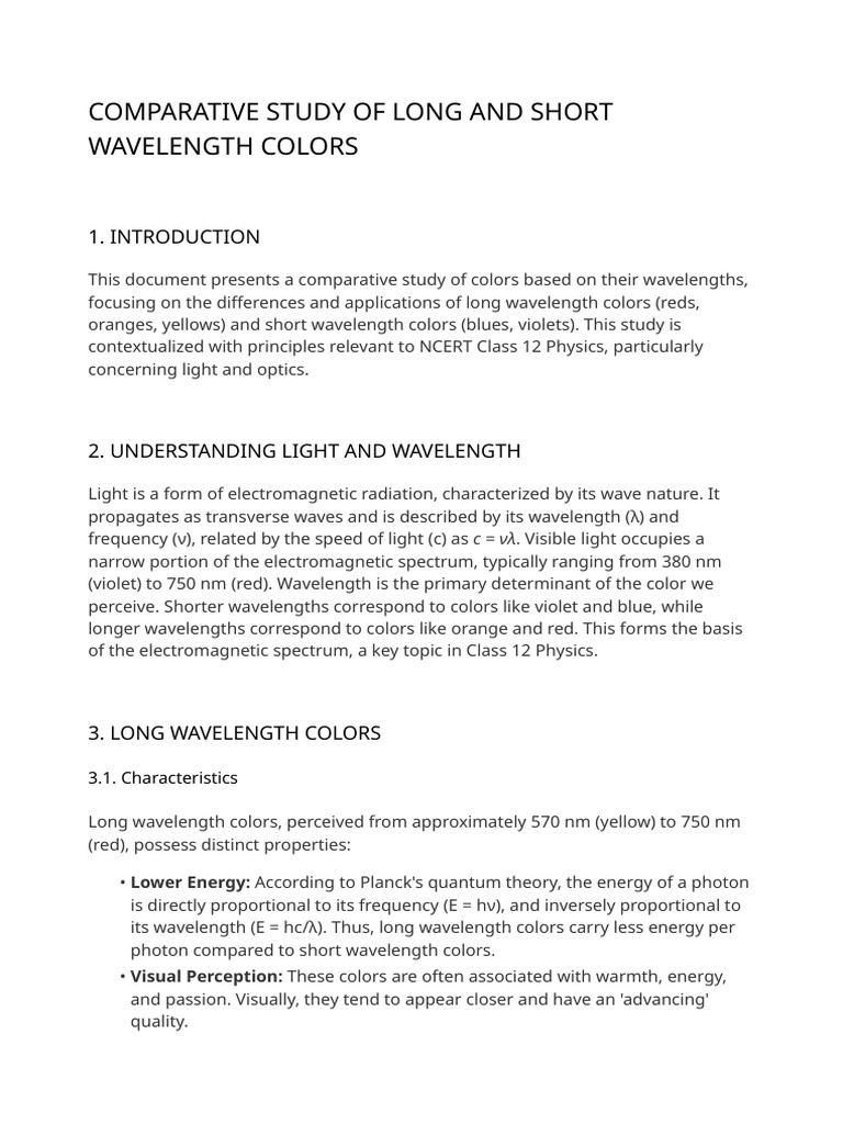 Study of Long Vs Short Wavelength Colors | PDF | Color | Light