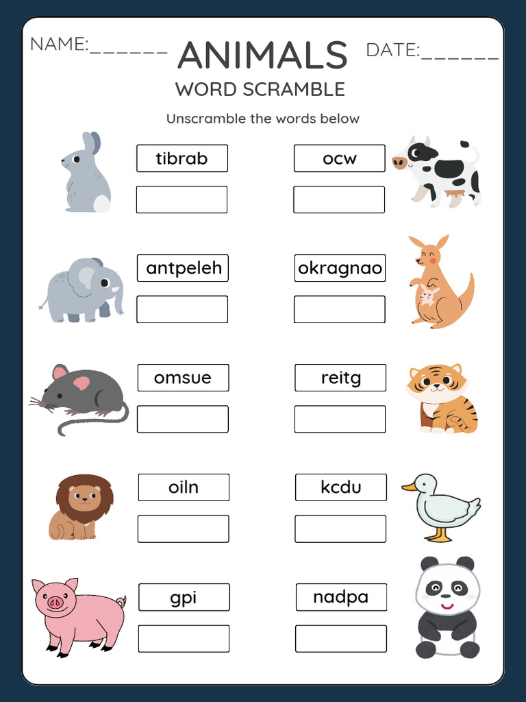 Animals Word Scramble | PDF