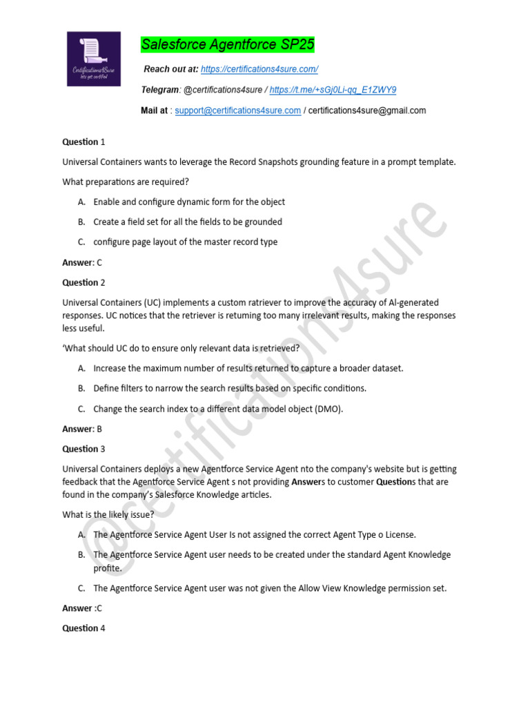 Agentforce All @certifications4sure | PDF | Data | Cloud Computing