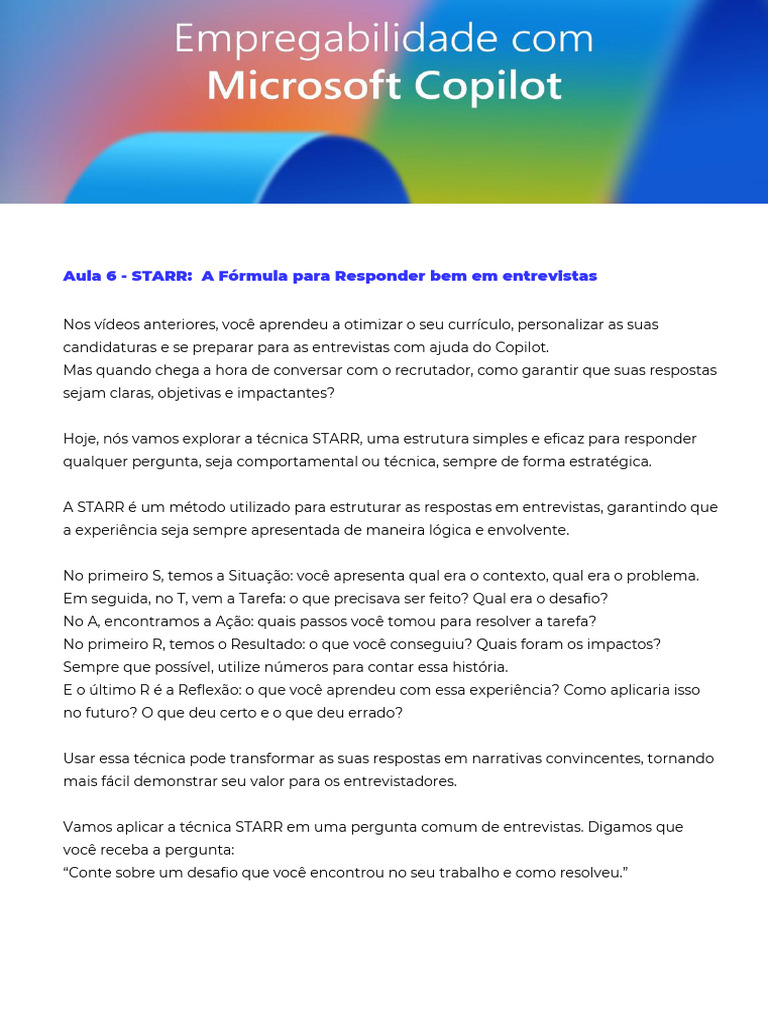 Transcrição - Aula 6 - STARR A Fórmula para Responder Bem em ...