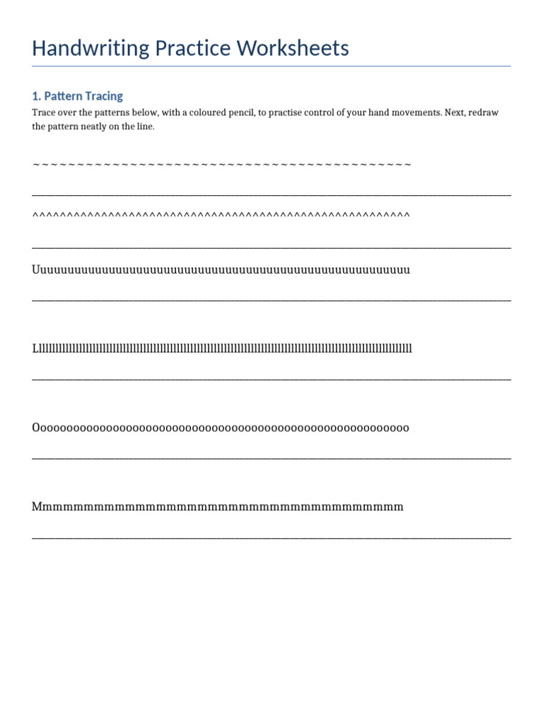 Handwriting Tracing Practice Worksheets | PDF