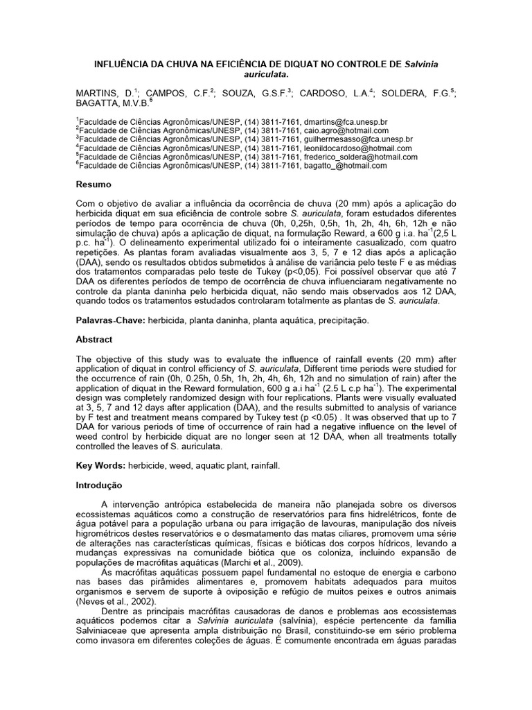 Efeito da Chuva na Eficácia do Diquat | PDF