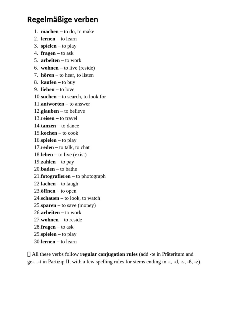 Regular German Verbs with Meanings | PDF