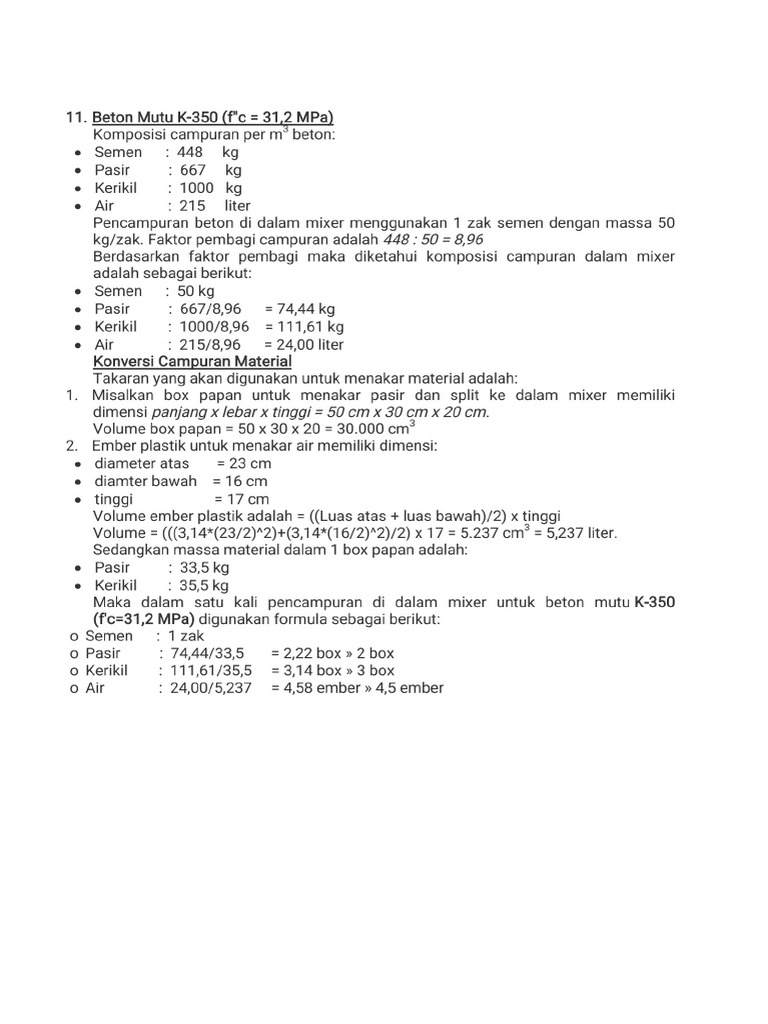 Perhitungan Campuran Beton Job Mix Formula Iii | PDF