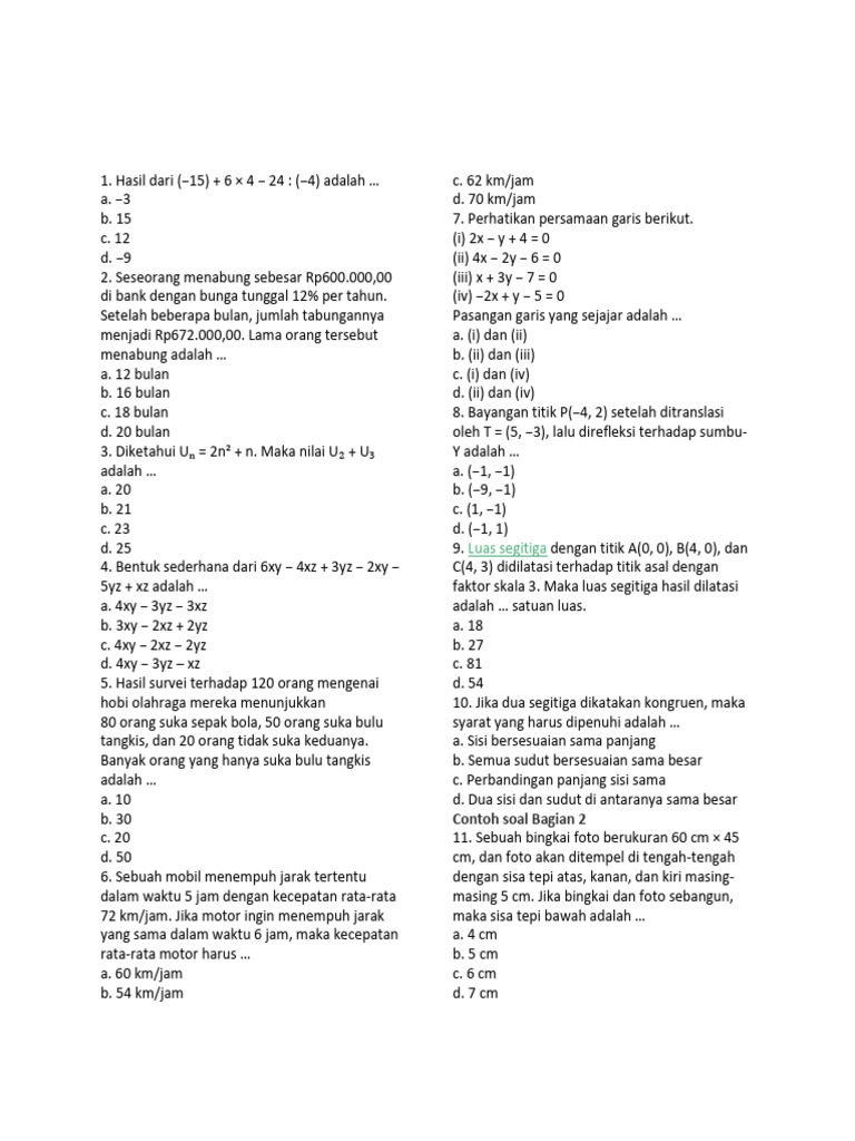 Prediksi Soal TKA Matematika SMP Kelas 9 | PDF