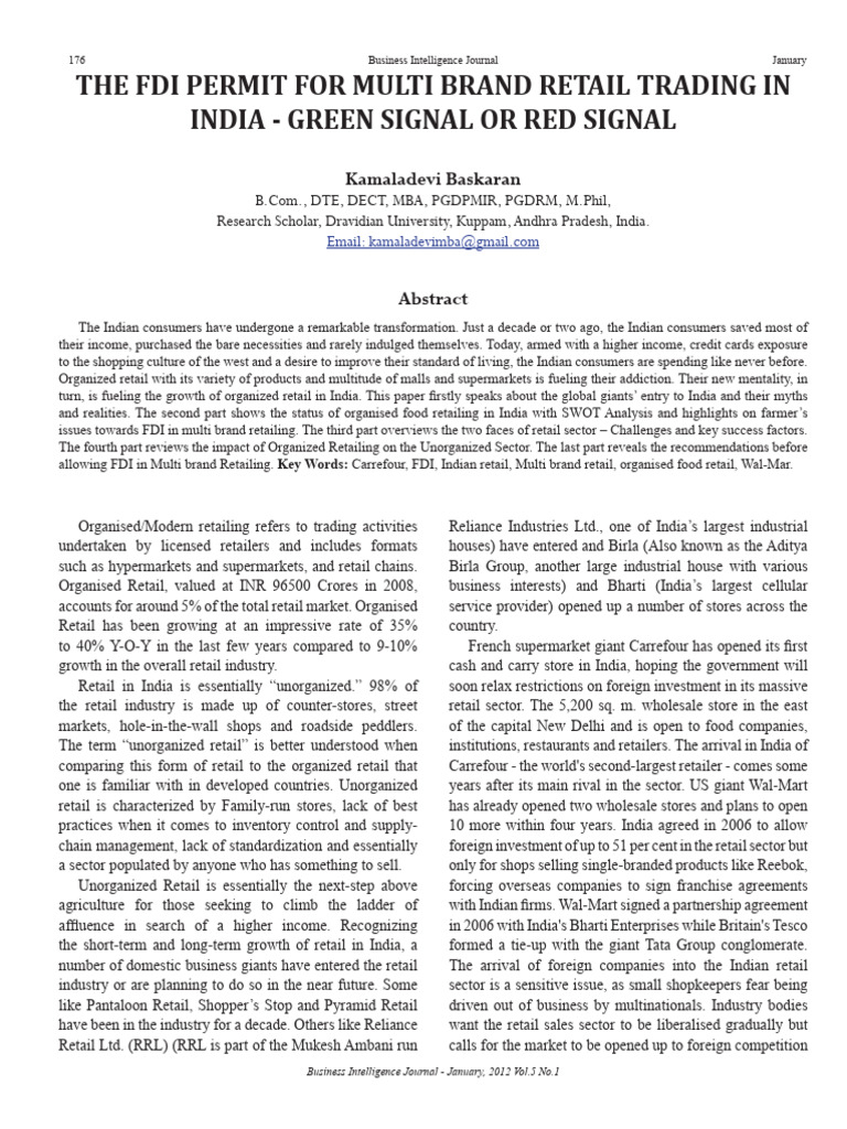 The FDI Permit For Multi Brand Retail TR | PDF | Retail | Walmart