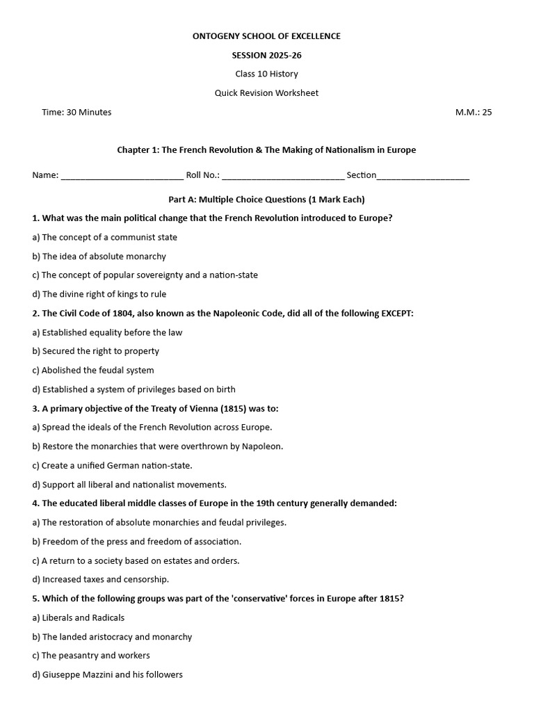 Class 10 History Revision: French Revolution | PDF | Liberalism ...