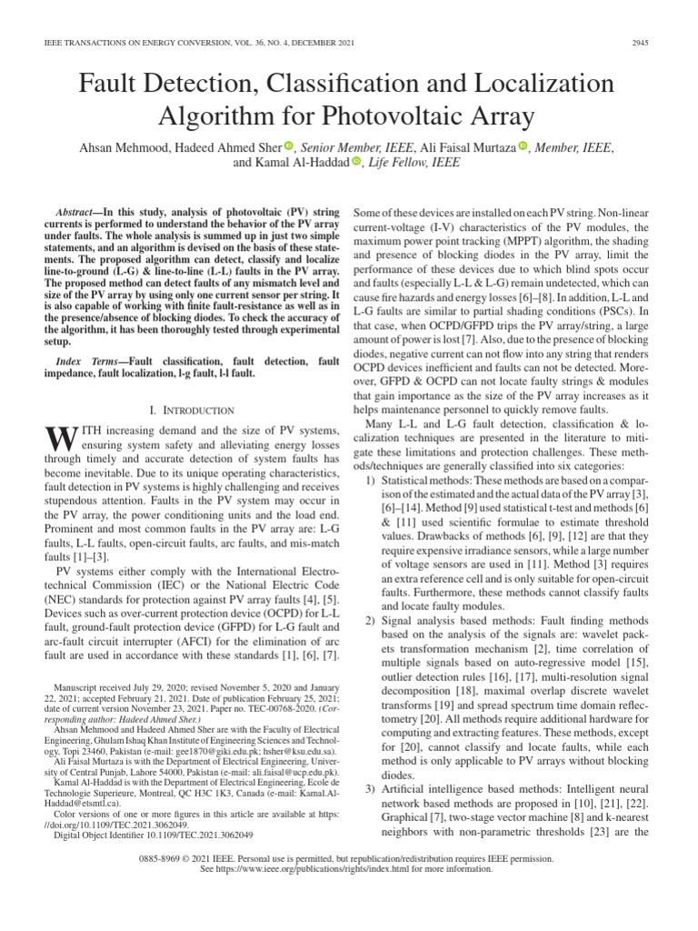 PV Array Fault Detection Algorithm | PDF | Thermography | Photovoltaic ...