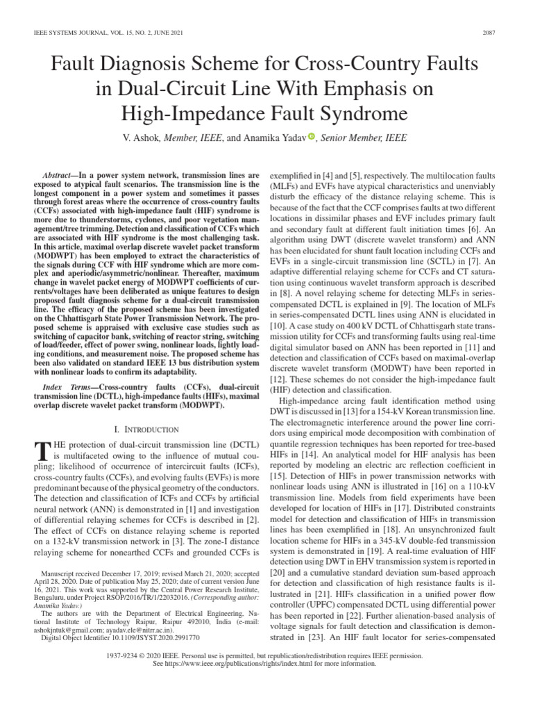 Fault Diagnosis Scheme For Cross-Country Faults in Dual-Circuit Line ...