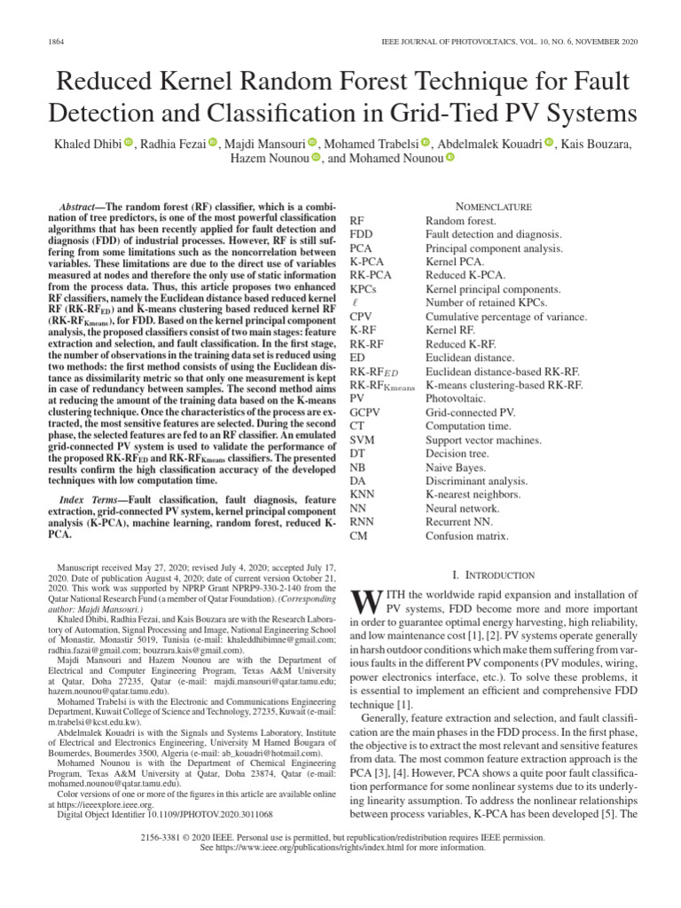 Reduced Kernel Random Forest Technique For Fault Detection and ...