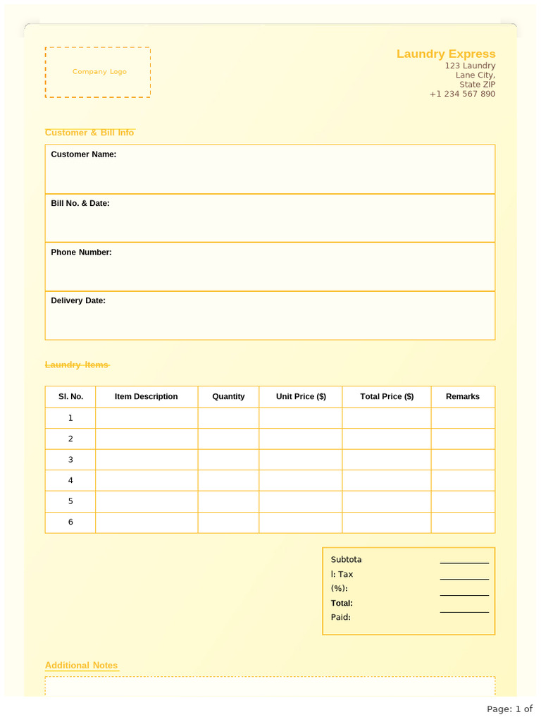 Laundry Bill Format Word 4 | PDF