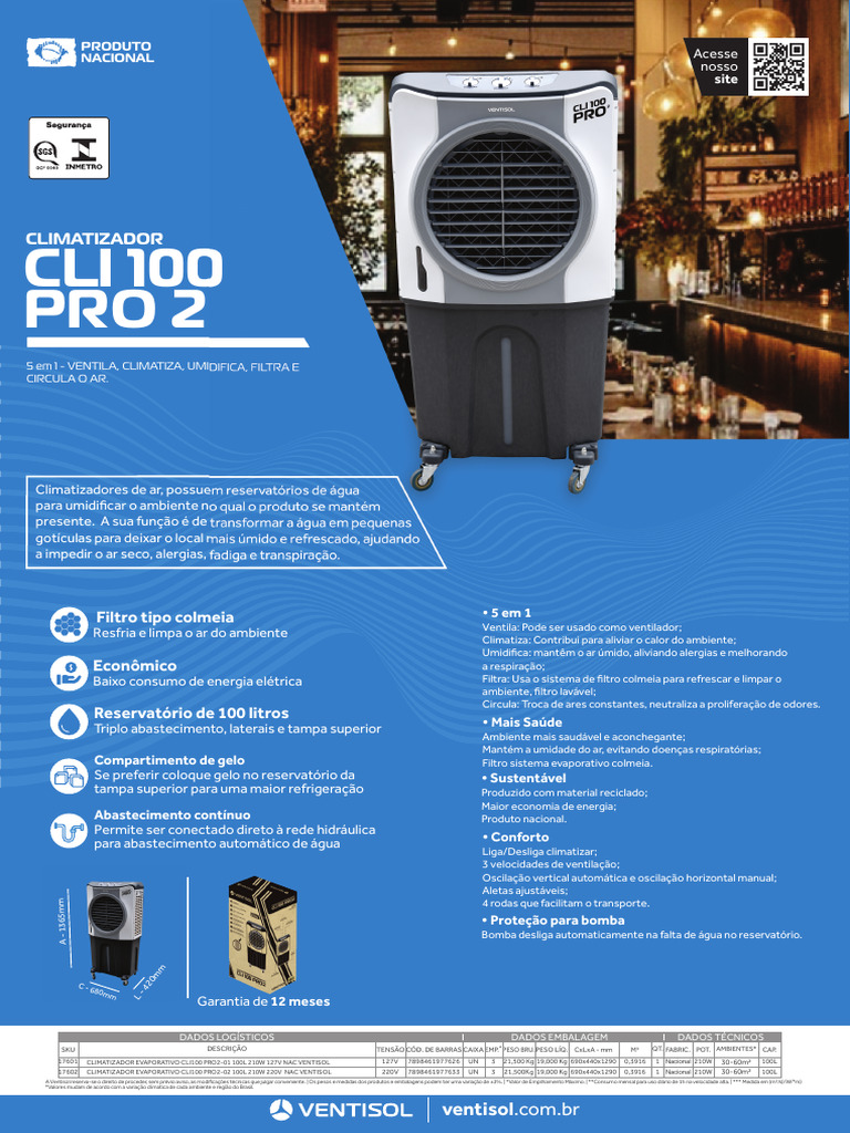 Climatizador 5 em 1 Ventisol CLI 100 | PDF | Umidade | Refrigeração
