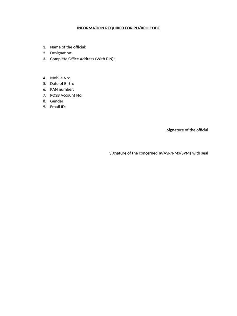 PLI/RPLI Agent Code Form Details | PDF