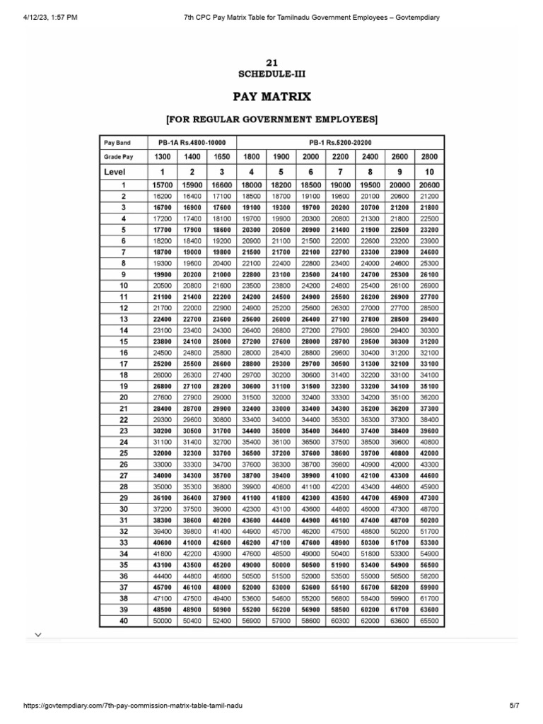 Tamilnadu 7th Pay Commission Matrix | PDF
