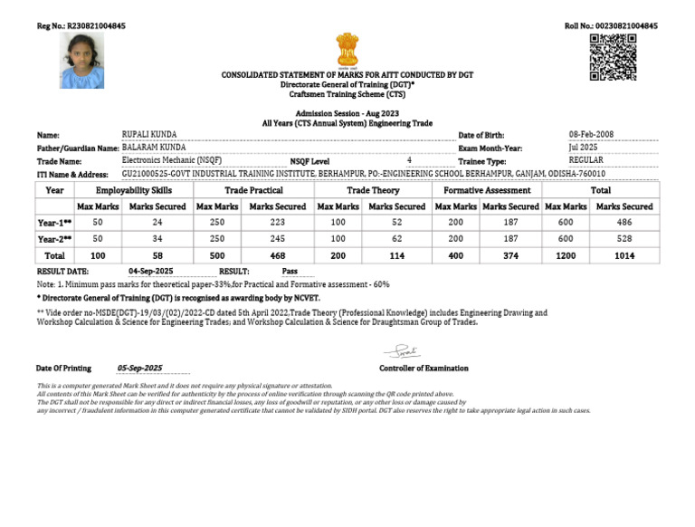 Digitally Signed by DS Directorate General of Training 01 Date: 2025-09 ...