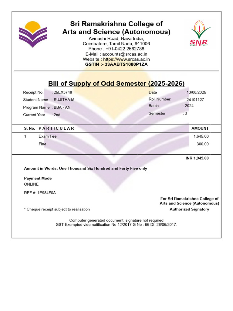 College Fee Receipt | PDF