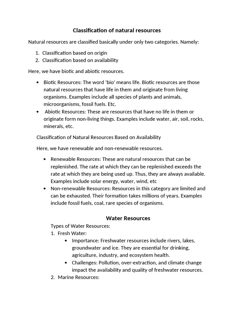 Classification of Natural Resources | PDF | Water Scarcity | Water ...