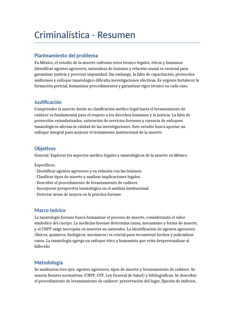 Criminalistica_Resumen_15p | PDF | Jurisprudencia médica | Muerte