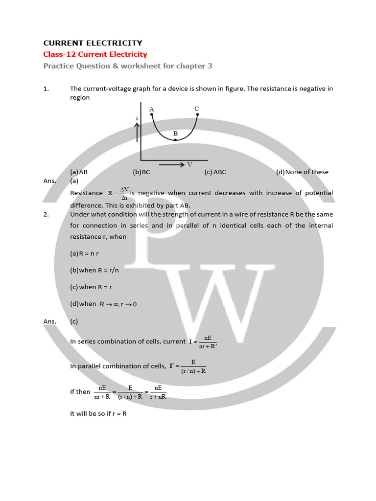Current Electricity 12 Imp Qs | PDF | Quantity | Physical Quantities
