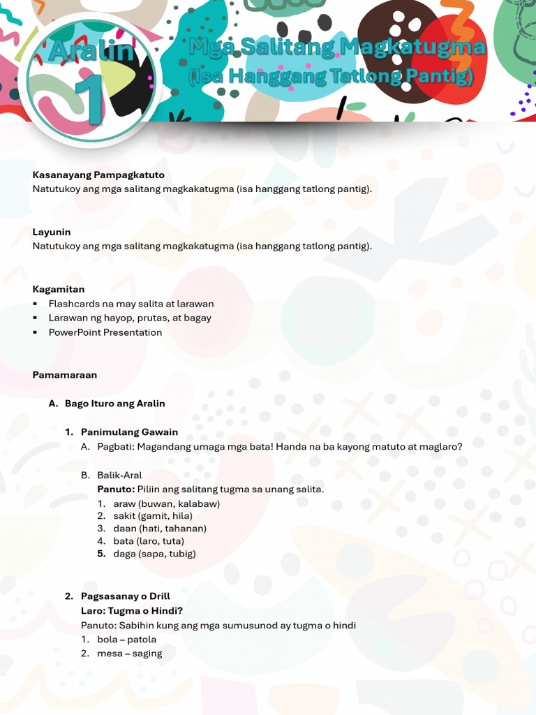 Filipino 2 Quarter 2 Week 1 Plan | PDF