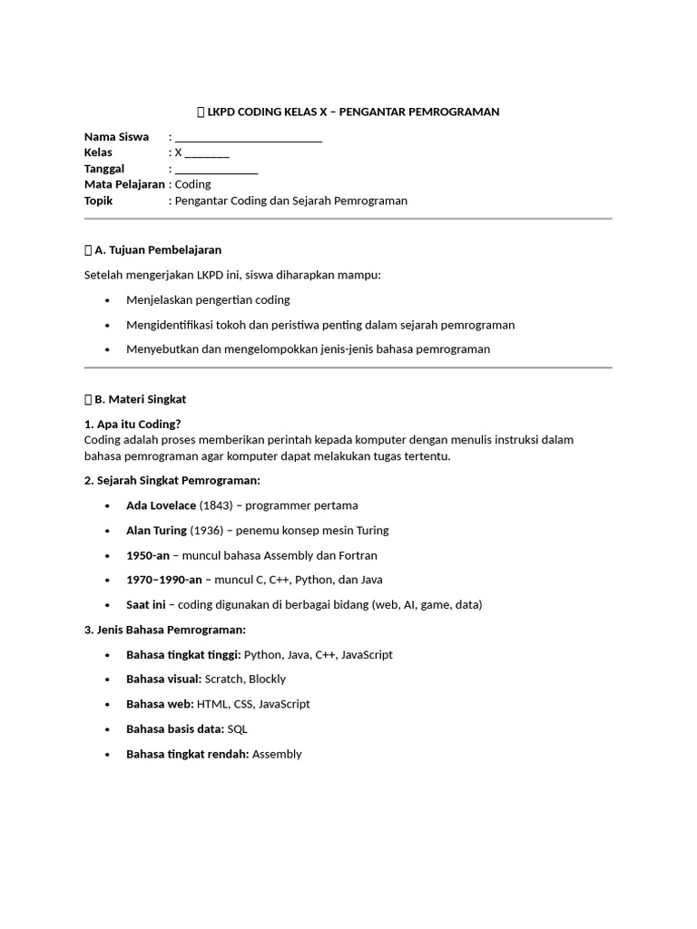 LKPD CODING Pertemuan Awal Oke | PDF