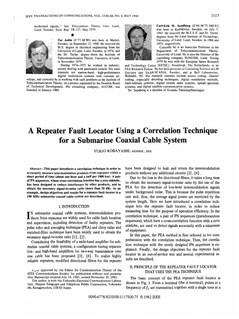 A Repeater Fault Locator Using a Correlation Technique for a Submarine Coaxial Cable System ...