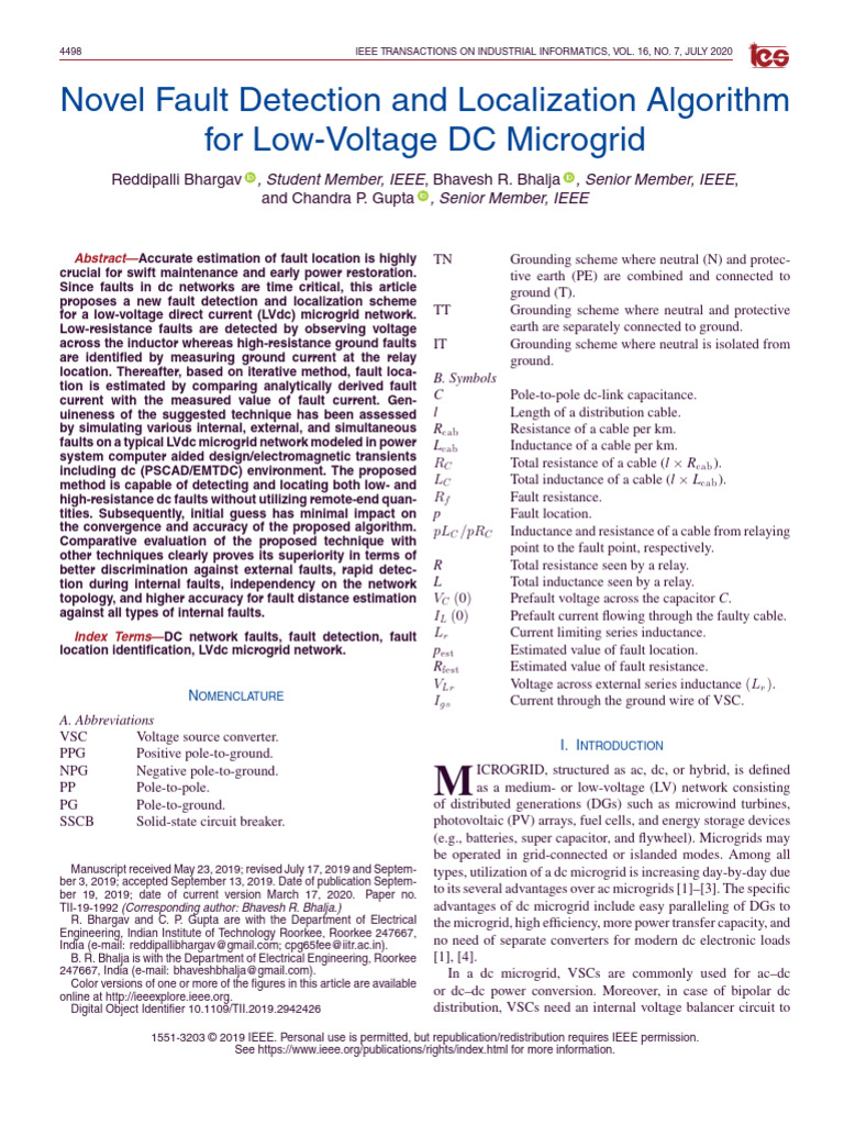Novel Fault Detection and Localization Algorithm For Low-Voltage DC ...