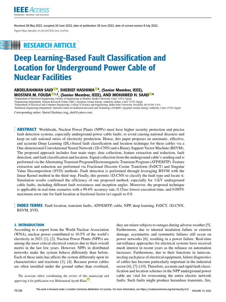 Deep Learning-Based Fault Classification and Location For Underground Power Cable of Nuclear ...