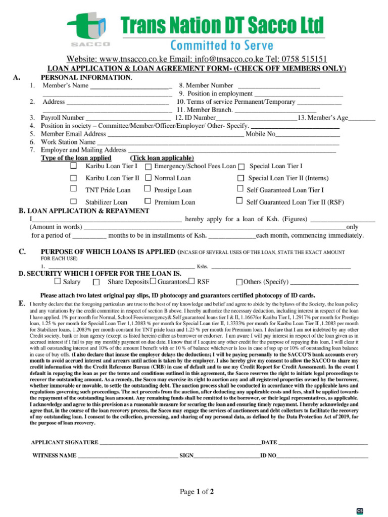 BOSA Loan Form | PDF