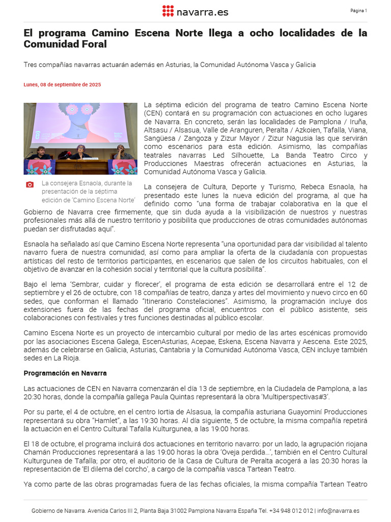 El Programa Camino Escena Norte Llega A Ocho Localidades de La ...