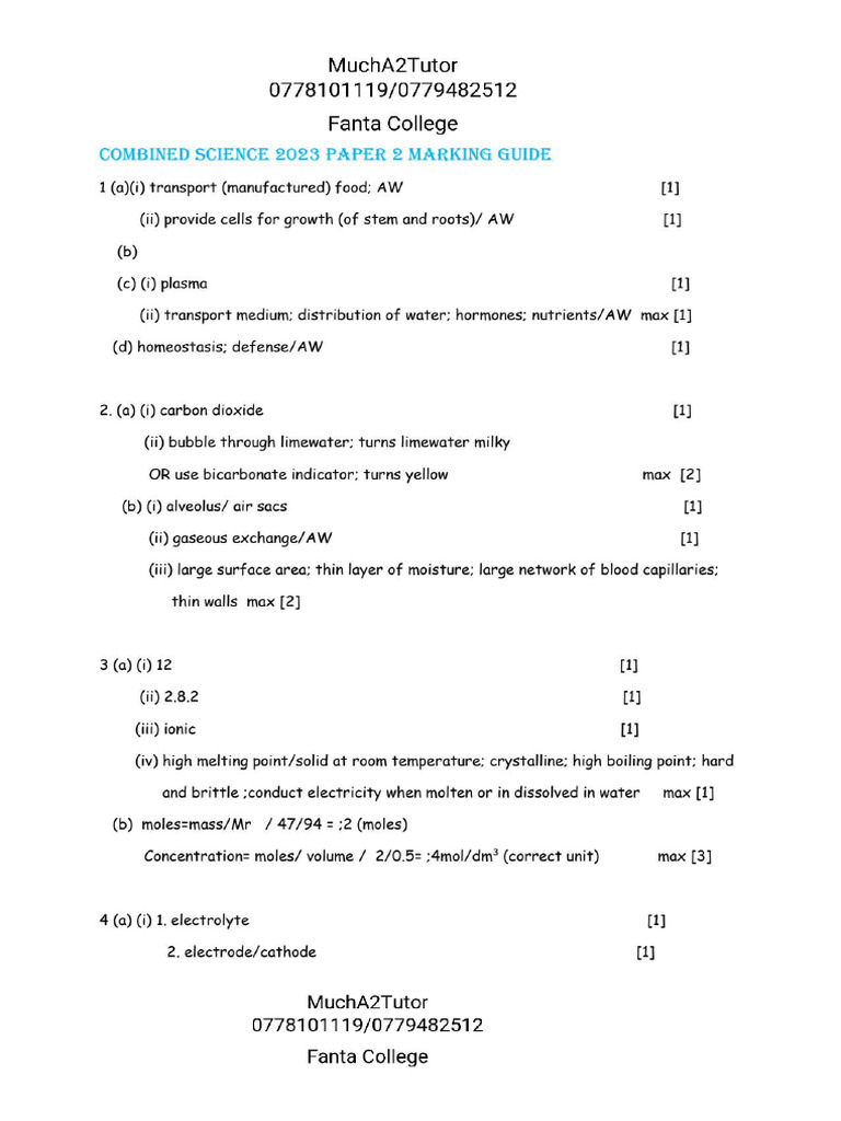 Science P2 J2023 Marking Scheme | PDF