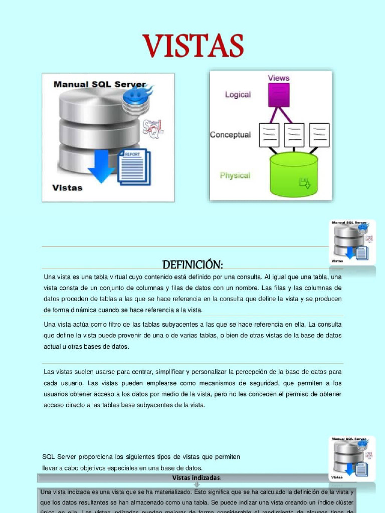 Vistas en SQL Server, Conceptos Clave y Uso | PDF