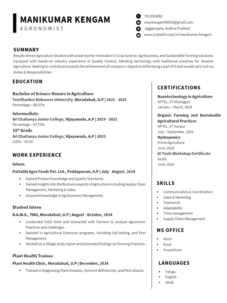 Agronomist Resume: Crop Science & Innovation | PDF | Agriculture | Agronomy