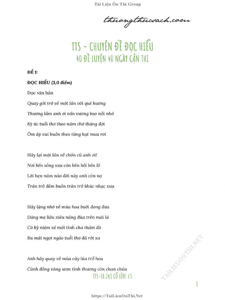 44. TTS - File in 40 Đề Đọc Hiểu | PDF