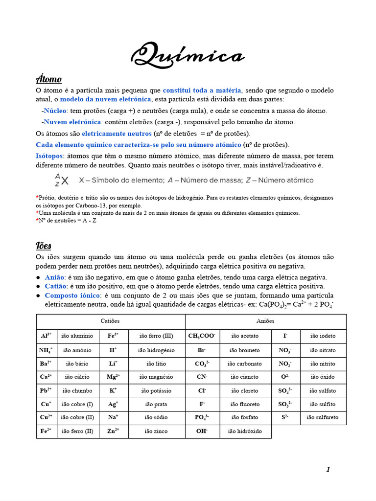 Resumo de FQ.10 Ano | PDF