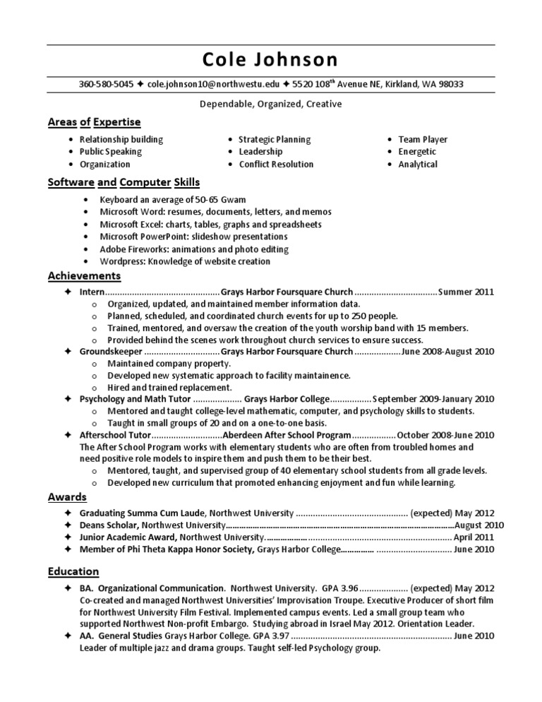 Cole's Resume | University | Academia