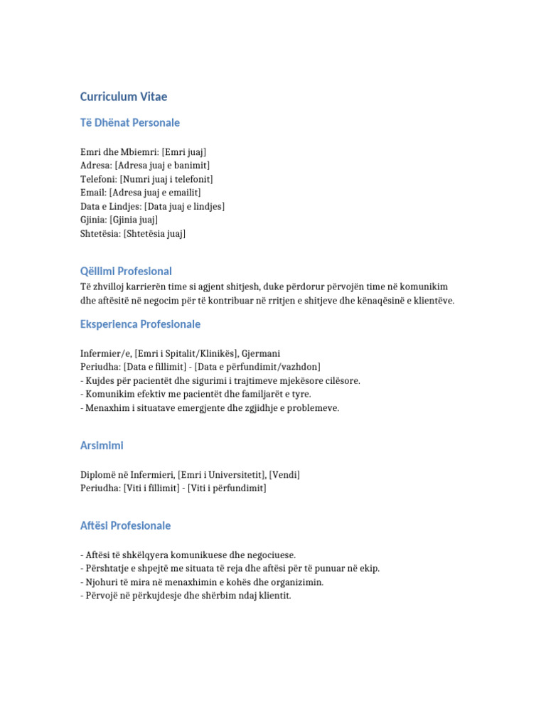 CV Model Shqip | PDF